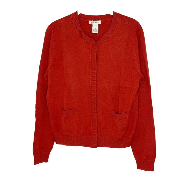 Orvis | Sweaters | Orvis Womens Orange Cotton Blend Knit Snap Button ...